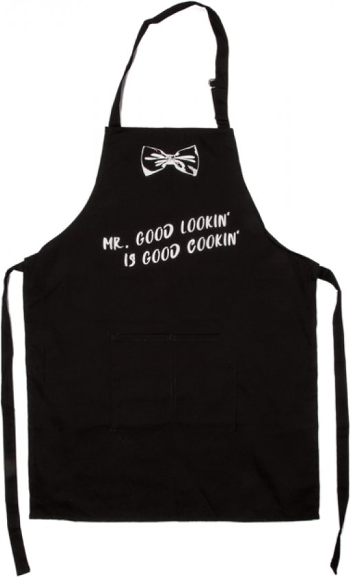 Kookschort zwart met opschrift: Mr. Good lookin' is good cookin' | bol