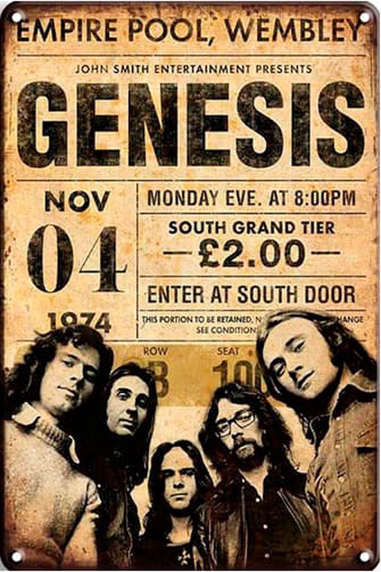 Signs-USA - Concert Sign - metaal - Genesis - 1974 concert ticket ...