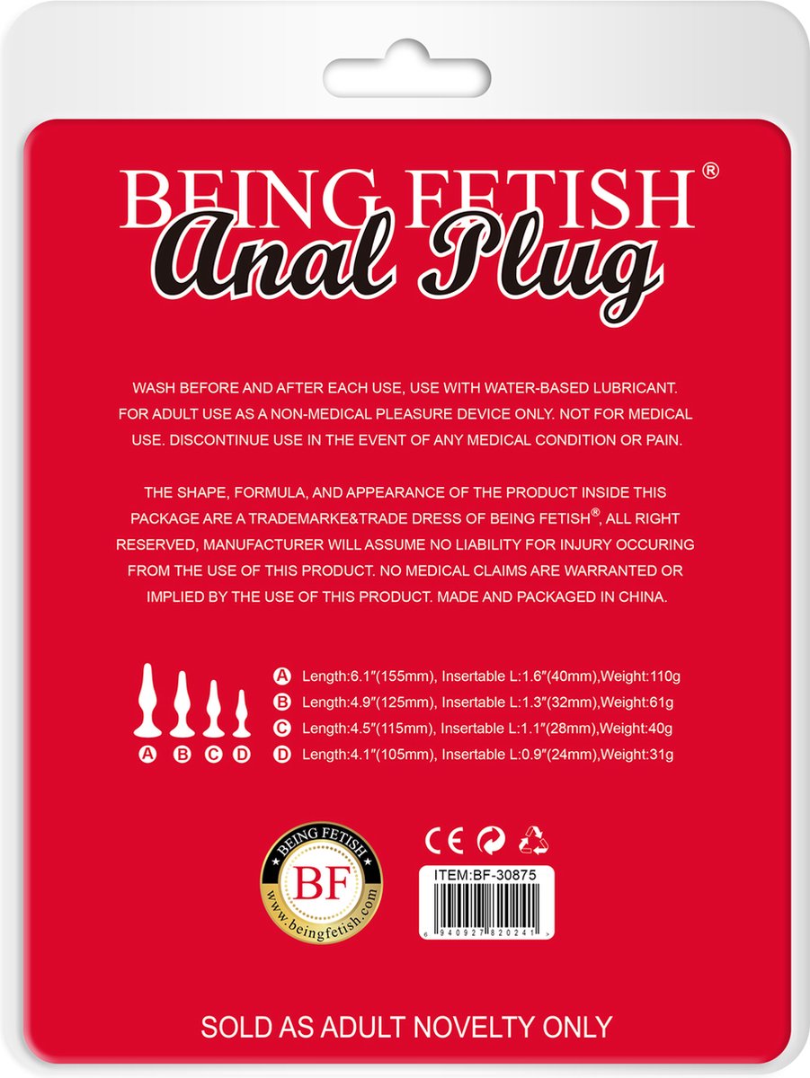 Being Fetish Buttplug 4 Delig Buttplug Set Sex Toys Voor Man En