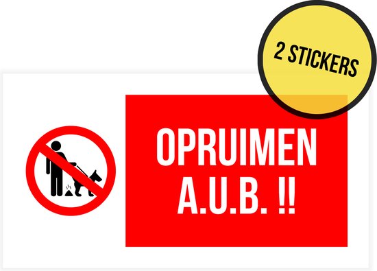 Pictogram/ sticker | "Opruimen a.u.b. !!" | 30 x 15 cm | Hondenpoep ...