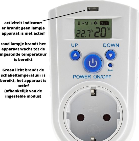 Stopcontact Plug-in Thermostaat 5-30°C St-35 - Digitaal - Koelen/Verwarmen - Randaarde... | bol.com