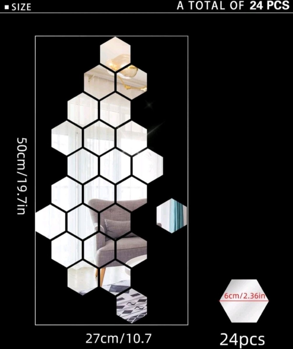 Spiegel-Muurtegel-Zelfklevend-Klein-Decoratie-Interieur-6 Hoek spiegels ...