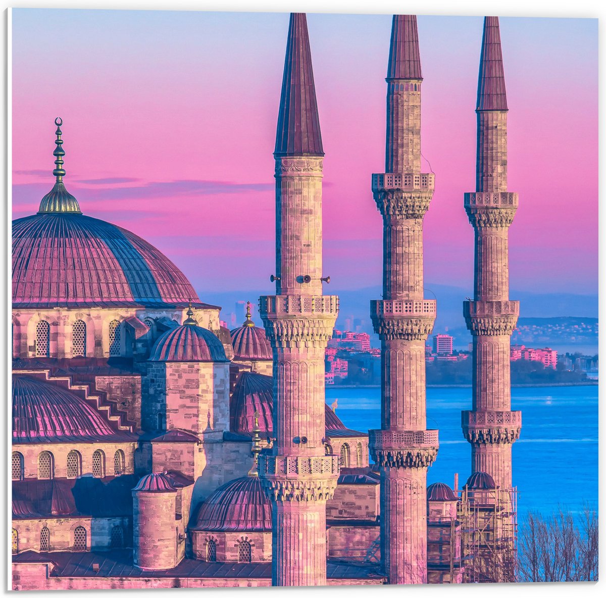 PVC Schuimplaat- Sultan Ahmetmoskee in Istanbul met Roze Blauwe Lucht ...