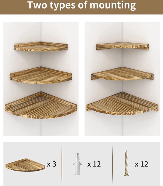 Hoekplank Hangende Wandplank Hout Set van 3 Vintage Zwevende Planken ...