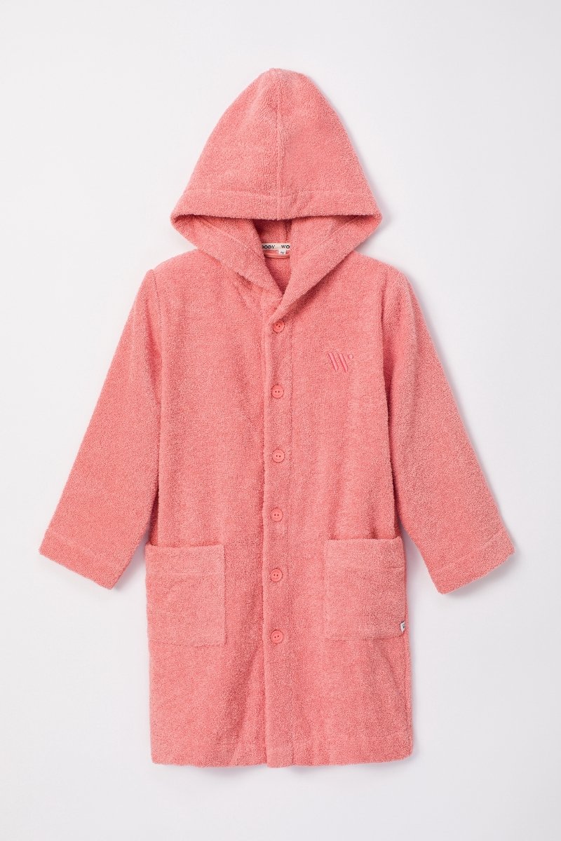 Woody badjas in badstof unisex - koraal - 231-1-ROB-B/491 - maat M ...