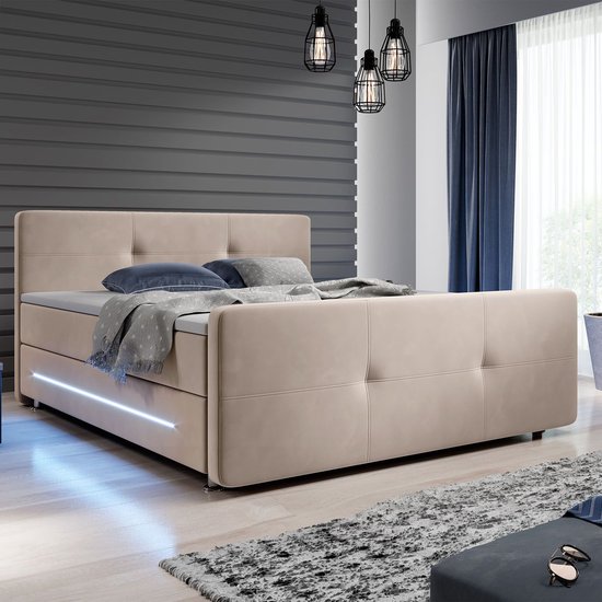 Boxspringbed Houston - 180 x 200 cm - Beige | bol