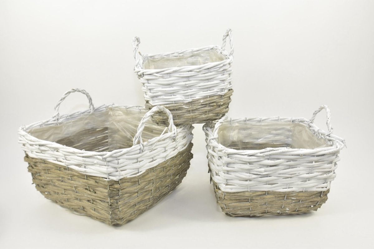 Oneiro Luxe Bloempot SET/3 MANDEN VIERKANT MET OREN GRIJS/WIT 30X30X19 ...