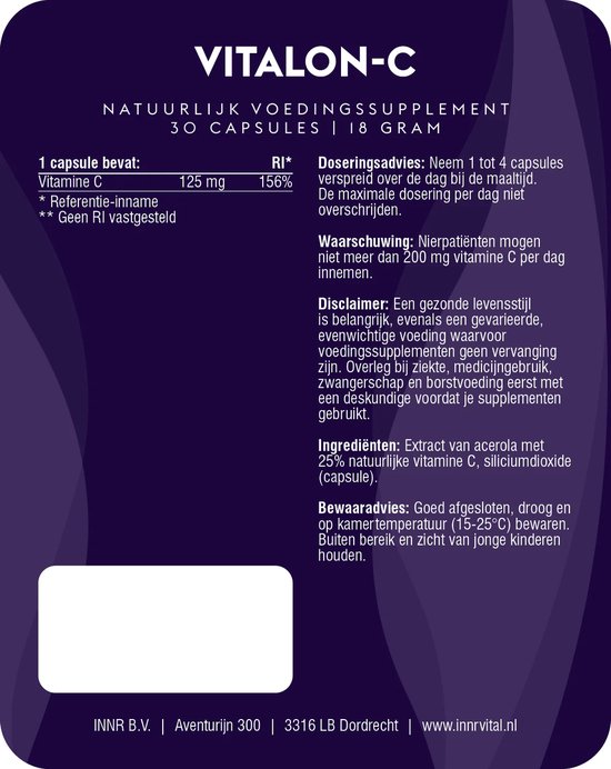 INNR - Vitalon-C - 100% natuurlijke vitamine C uit acerolakersen - 90 ...