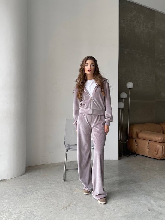 Dames - Tracksuit - Velour - lila/grijs | bol.com