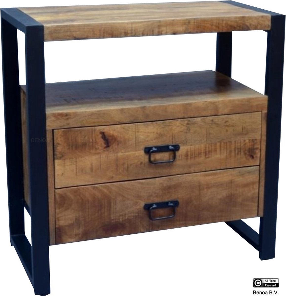 Mangohout kastje met 2 lades Industrieel Design | Mangohout en Staal ...