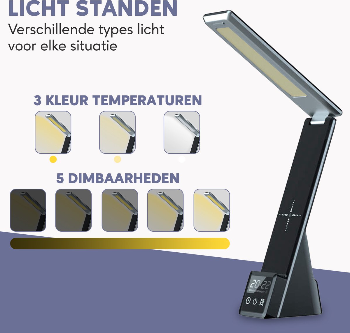Bureaulamp Led 3 in 1 met Oplader voor Iphone - Nachtlampje - Leeslamp ...