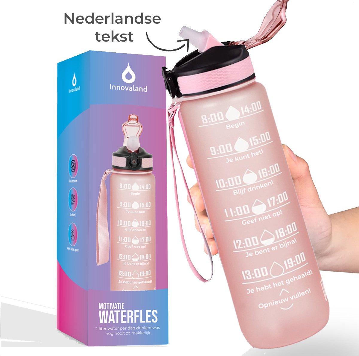 Innovaland Nederlandse Motivatie Waterfles Zwart - Nederlandse Tekst ...
