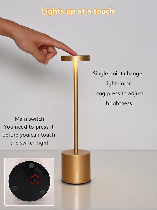 Tafellamp - Draadloos - Dimlicht - Touch - Oplaadbaar ...