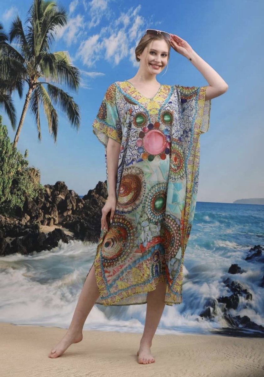 kaftan - Strandjurk Half Transparant 120CM/76CM Onesize 38-48 groen ...
