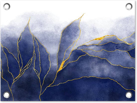 Tuin decoratie Marmer - Blauw - Marmerlook - Goud - Textuur - 40x30 cm - Tuindoek -... | bol