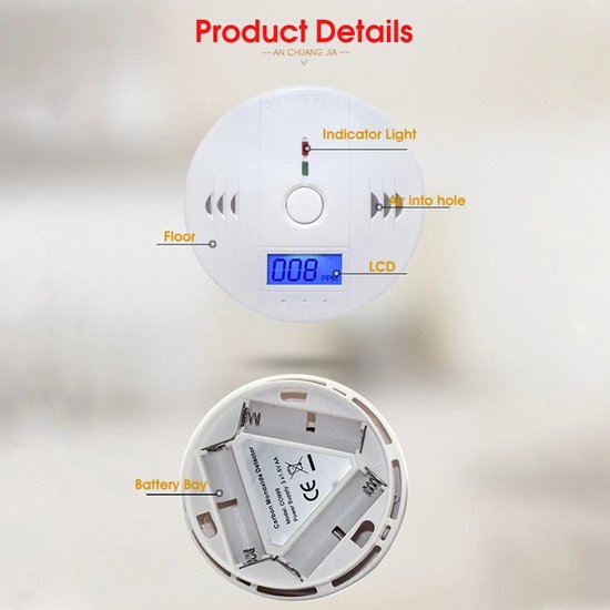3X CO Koolmonoxide Alarm - CO Gas Warner Branddetector - Waarschuwing ...