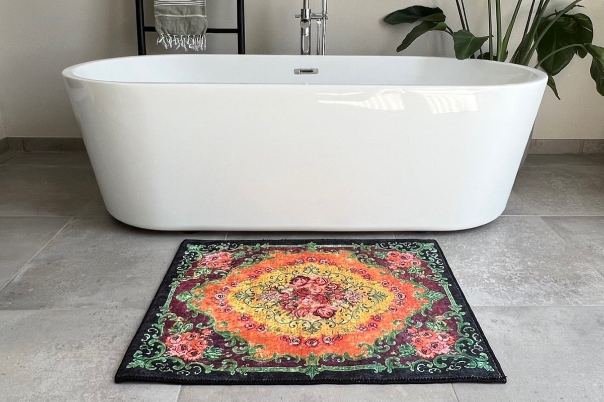Rozenkelim badmat zwart 90cm x 70cm | bol.com