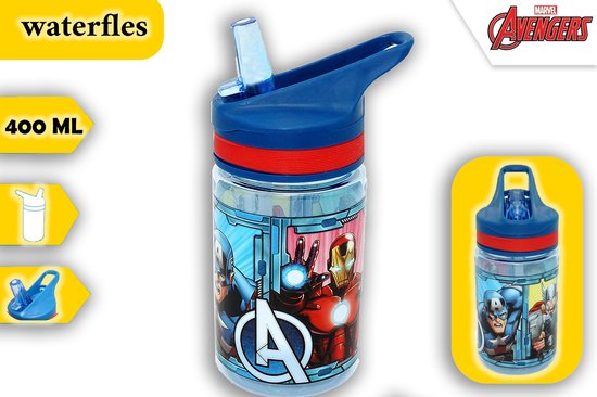 Avengers drink waterfles tritan 400 ML - Kinderen waterfles met rietje ...