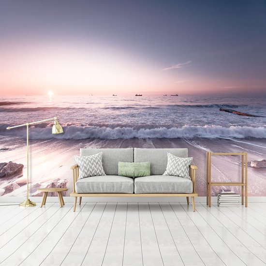 Fotobehang - Vlies Behang - Zee, Strand en Zonsondergang - 254 x 184 cm ...