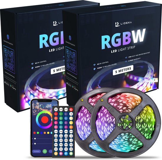 Lideka® - RGBW LED Strip Warm en Koud Wit 10 Meter (2 sets van 5m) - Zelfklevend met... | bol.com