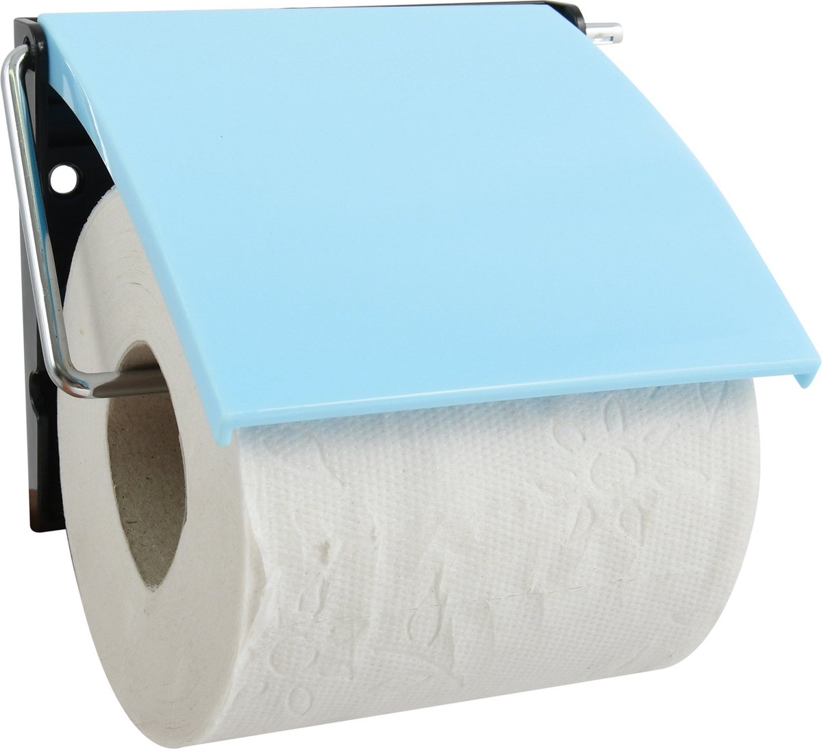 MSV Toiletrolhouder wand/muur - metaal met afdekklepje - lichtblauw | bol