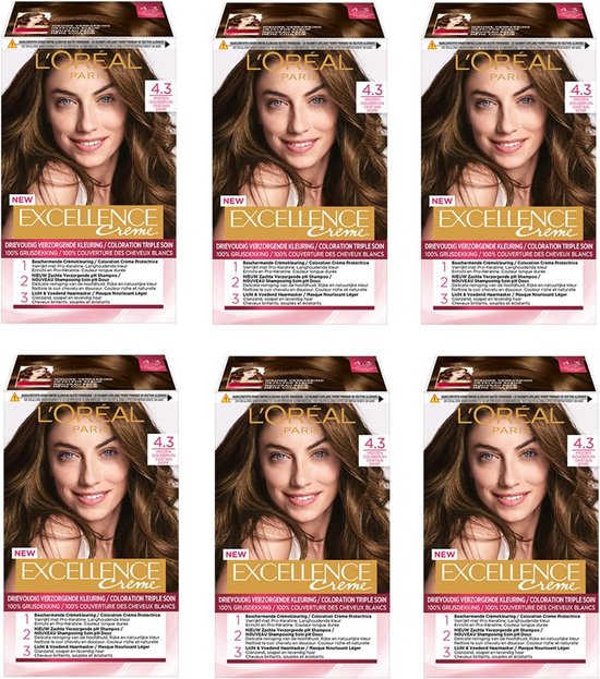 L'Oréal Paris Excellence Creme Haarverf Middengoudbruin 4.3 - 6 stuks ...