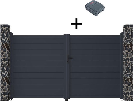 Vente-unique Gemotoriseerde draaipoort van aluminium antraciet - L305 x ...