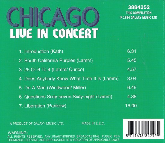 Live in Concert, CHICAGO | CD (album) | Muziek | bol