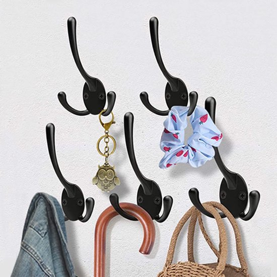 Pak van 5 kapstokhaken, muurhaken, zwarte vintage, metalen kapstokhaken ...