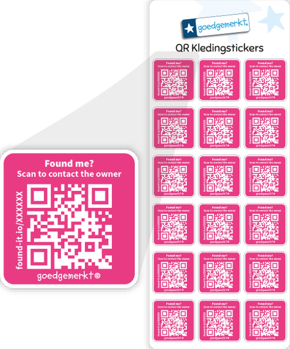 Lost & Found QR-Sticker - Etiket - Kledingsticker - Fuchsia/Wit | bol.com