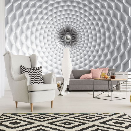 Fotobehang - Vlies Behang - Wit Grafisch 3D Patroon - 254 x 184 cm ...
