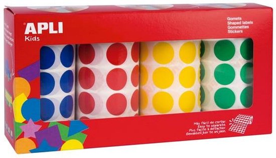 Stickers Apli Gomets Rood Blauw Groen Geel Rol Cirkels | bol.com