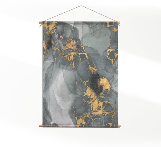 Textielposter Abstract Marmer Look Grijs met Goud 05 L (85 X 60 CM) - Wandkleed -... | bol.com