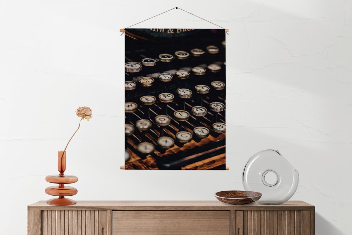 Textielposter Oud Typmachine XL (125 X 90 CM) - Wandkleed - Wanddoek - Wanddecoratie | bol.com