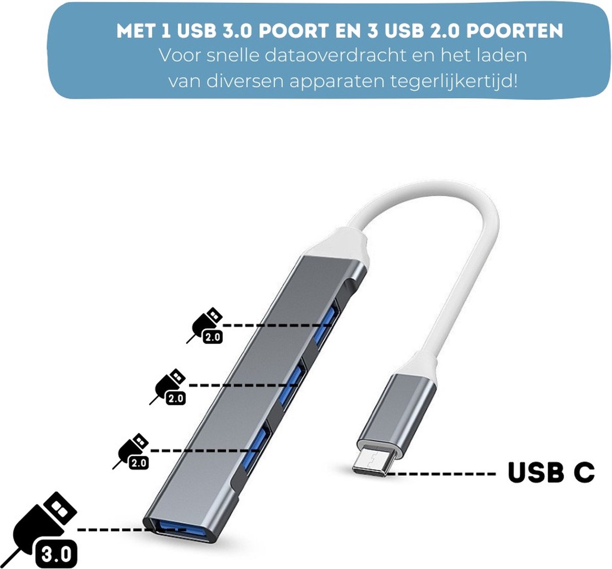 78Goods USB 3.0 Hub - Aluminium - 4 extra USB A Poorten - 1 Extra USB 3 ...