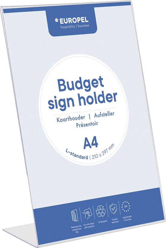 Kaarthouder Europel - Budget L-standaard - A4 - 21 x 29,7 cm - Transparant | bol
