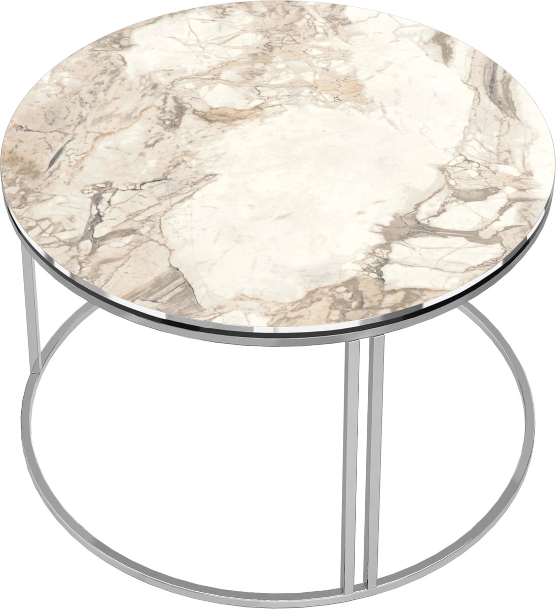 Table basse Aulum ronde 50x80 cm marbre blanc et argent | bol.com