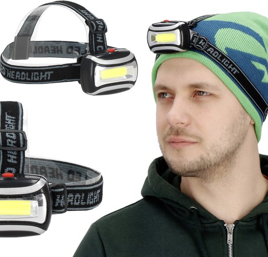 Springos Hoofdlamp - Batterijen - Zwart/Wit | bol