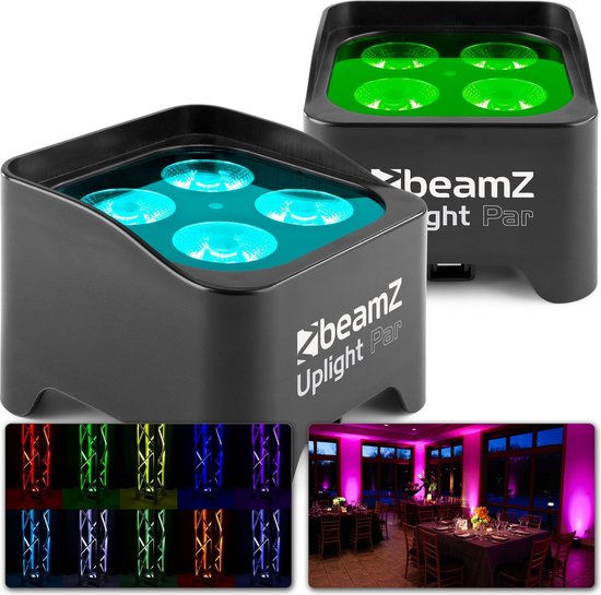 Uplighter - Set van 2 BeamZ BBP90 Uplights met 4 x 4W LED's en ingebouwde accu - Incl.... | bol.com