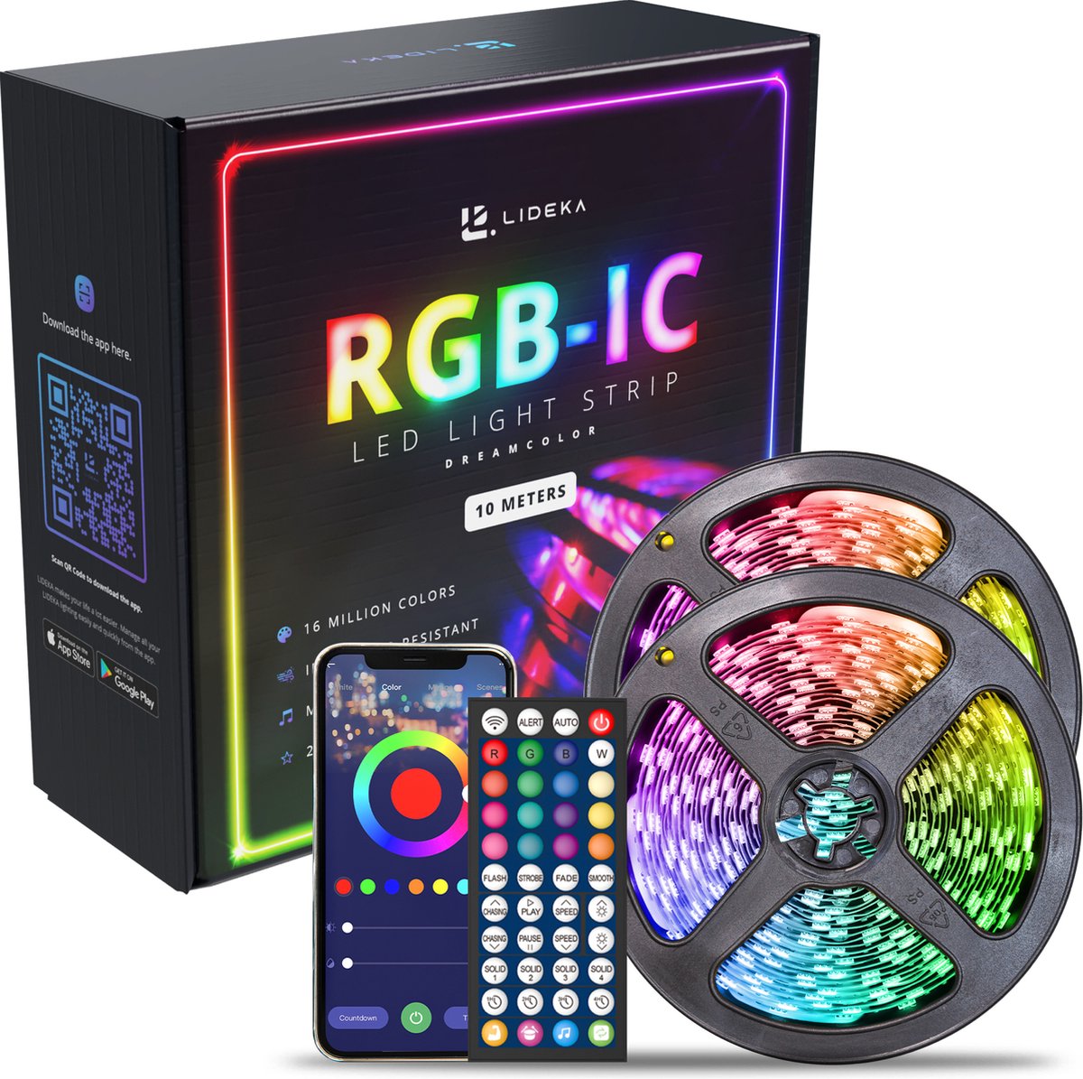 Lideka® - LED strip 10 Meter (2x5) - RGB-IC - Dreamcolor - Special effects - met App -... | bol.com