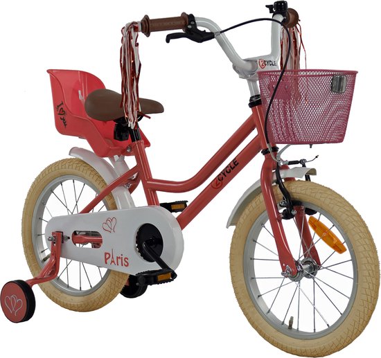 2Cycle Paris - Kinderfiets - 16 inch - Roze-Wit - met Poppenzitje ...
