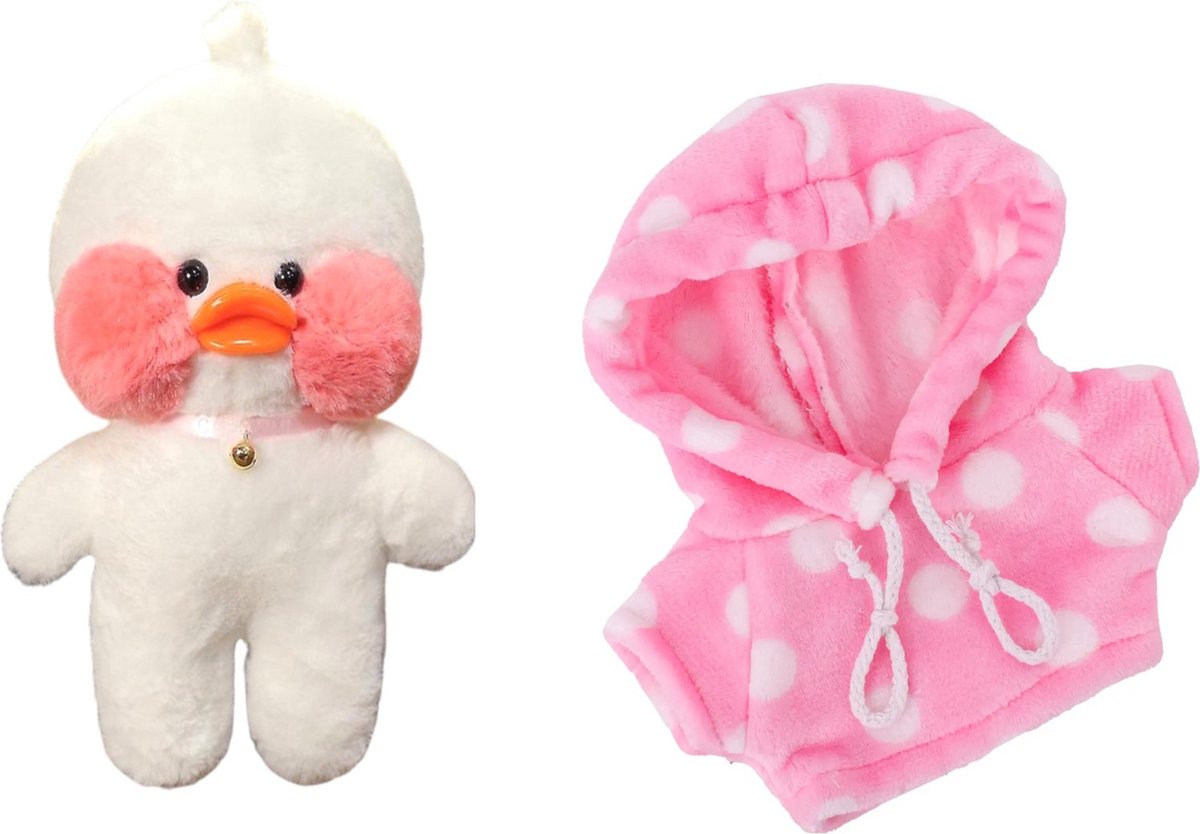 Klikkopers® - Paper Duck knuffel - Roze Hoodie met Stippetjes - 30 cm ...