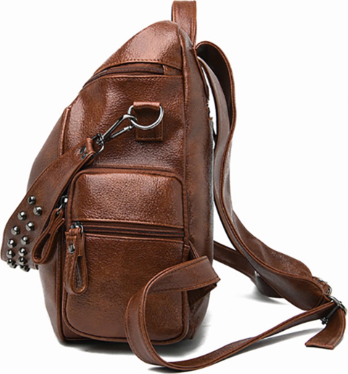 Rugtassen dames - rugtas Lola bruin - schoudertas - leerlook - 6 vakken ...