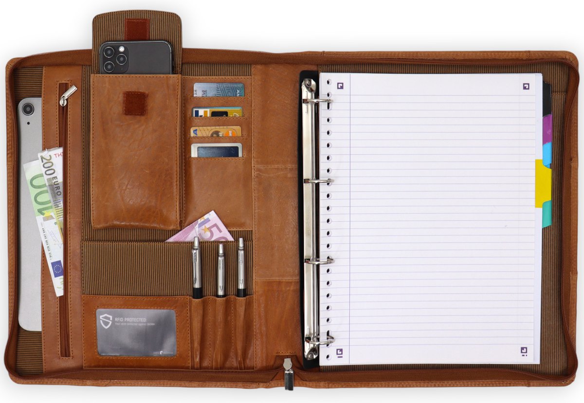 Safekeepers Leren Schrijfmap met Ringband - schrijfmap a4 - Anti Lost ...