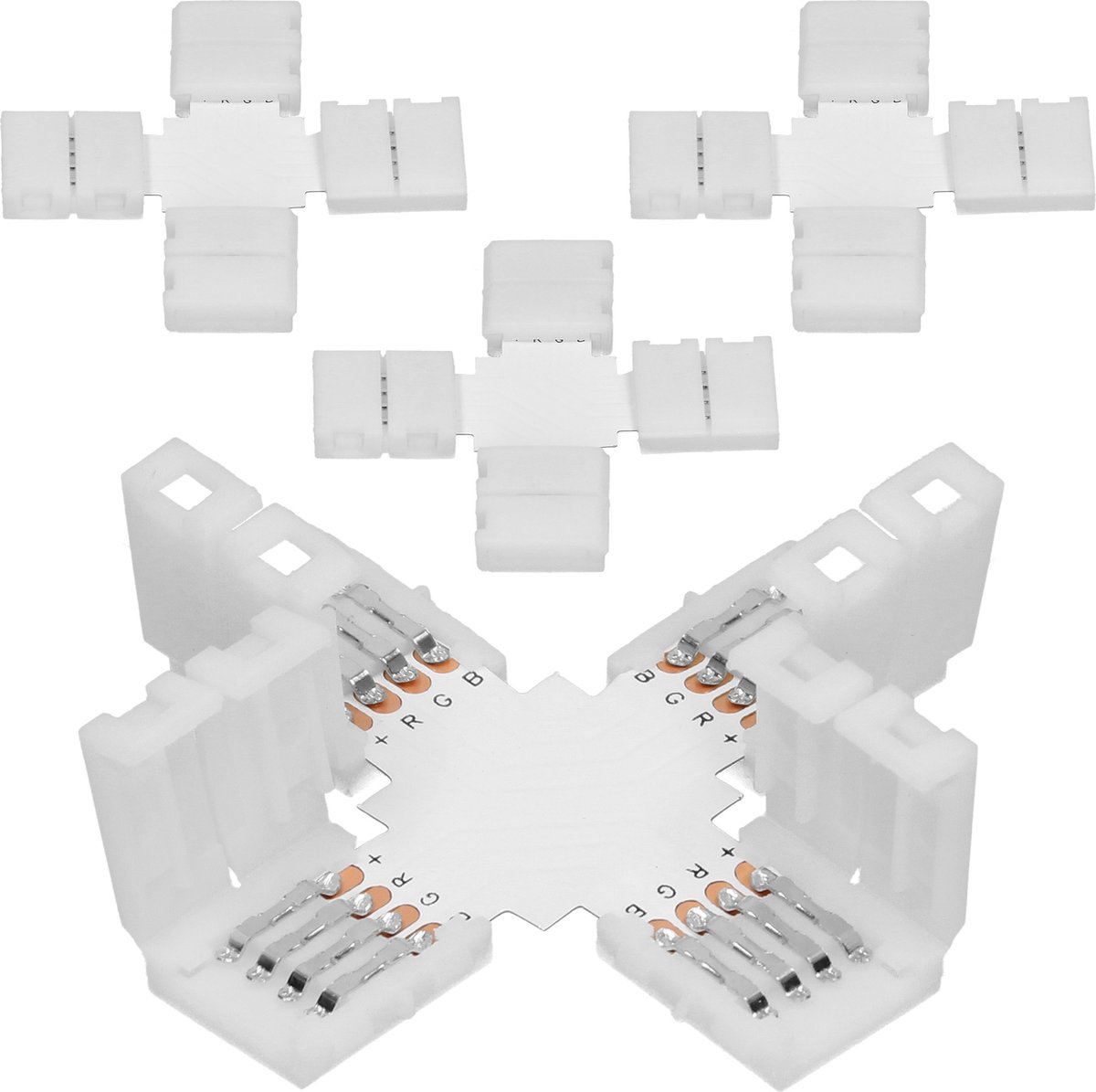 ECD Germany set van 4 LED strip connectoren X-shape cross 4 pin 10mm ...