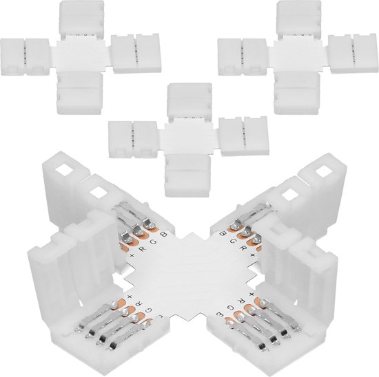 ECD Germany set van 4 LED strip connectoren X-shape cross 4 pin 10mm ...