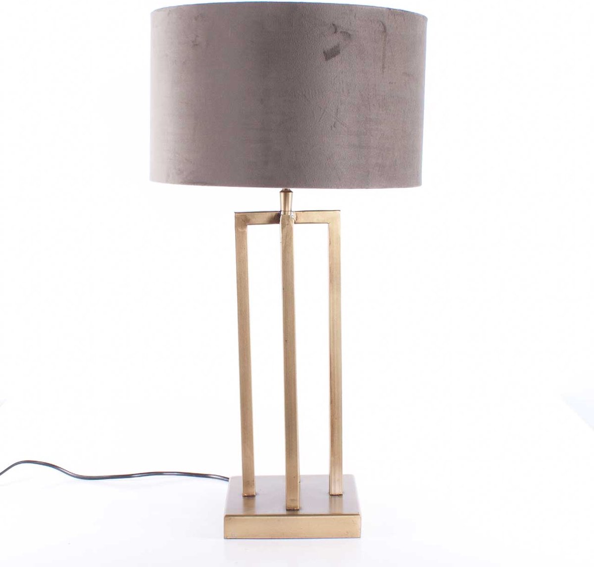 Tafellamp vierkant met velours kap Roma | 1 lichts | taupe / brons ...