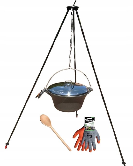 Driepoot met pot, Hongaarse ketel met deksel. Gietijzer pot, BBQ pan ...