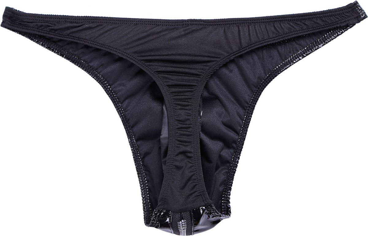 Heren Slip met Rits - Latex Look - String Zwart - Sexy Design - One ...