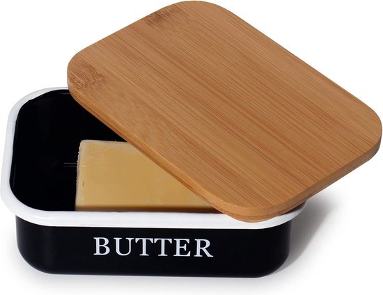 Botervloot met houten deksel, voor 250 g boter, multifunctionele ...